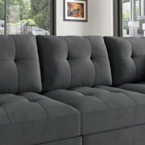 HONBAY Modular Sectional Sofa with Storage Velvet U Shaped Couch with Reversible Chaises Sectional Sofa with Ottomans, Bluish Grey