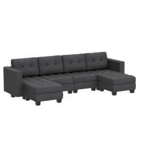 HONBAY Modular Sectional Sofa with Storage Velvet U Shaped Couch with Reversible Chaises Sectional Sofa with Ottomans, Bluish Grey