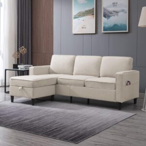 zafly convertible sectional sofa couch modular l shape sofa with storage ottoman living room sets 3-seat sectional couches for small space living room bedroom, beige