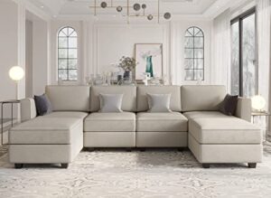 belffin modular sectional sofa with reversible chaises velvet u shaped sectional couch with storage seat grey