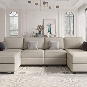 Belffin Modular Sectional Sofa with Reversible Chaises Velvet U Shaped Sectional Couch with Storage Seat Grey