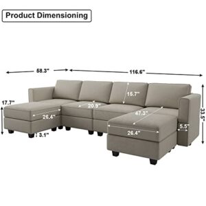 Belffin Modular Sectional Sofa with Reversible Chaises Velvet U Shaped Sectional Couch with Storage Seat Grey