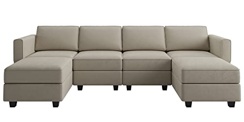 Belffin Modular Sectional Sofa with Reversible Chaises Velvet U Shaped Sectional Couch with Storage Seat Grey