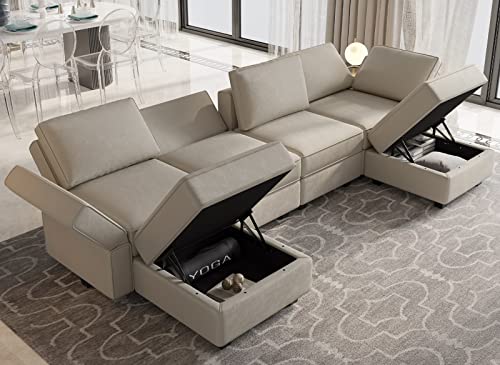 Belffin Modular Sectional Sofa with Reversible Chaises Velvet U Shaped Sectional Couch with Storage Seat Grey