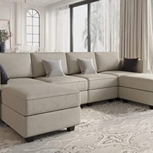 Belffin Modular Sectional Sofa with Reversible Chaises Velvet U Shaped Sectional Couch with Storage Seat Grey