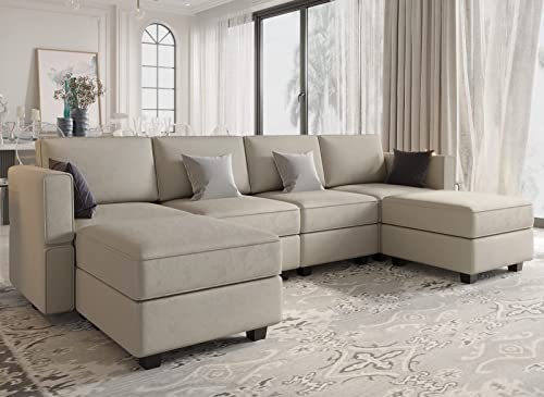 Belffin Modular Sectional Sofa with Reversible Chaises Velvet U Shaped Sectional Couch with Storage Seat Grey