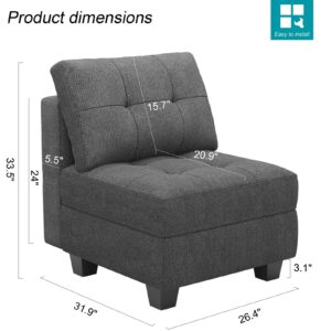 Belffin Middle Module Seat for Modular Sofa Sectional Couch with Storage Accent Armless Sofa Chair Modern Fabric Dark Grey