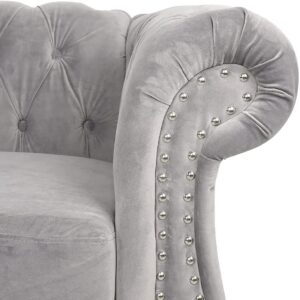 Chesterfield Sofa, Modern Tufted Velvet Couch 3 Seater with Scroll Arms and Nailhead for Living Room, Bedroom, Office, Apartment (Grey)