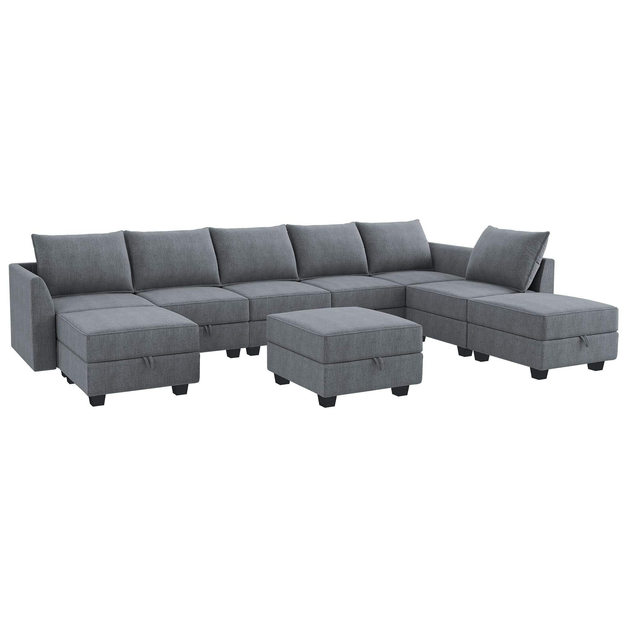 HONBAY Modular Sectional Sofa with Storage Reversible Sectional Modular Sofa Couch with Ottomans U Shaped Sectional Couch for Living Room, Bluish Grey