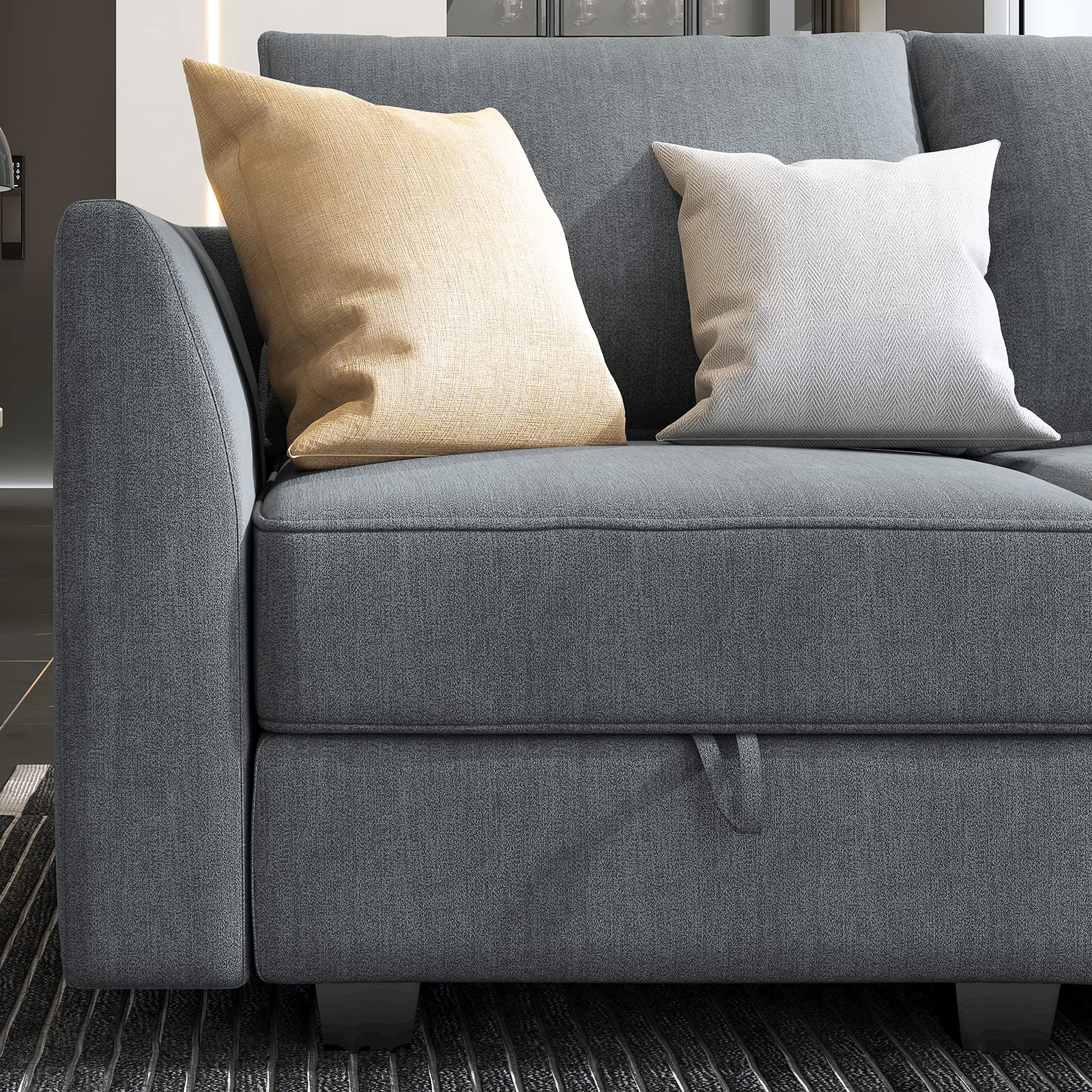 HONBAY Modular Sectional Sofa with Storage Reversible Sectional Modular Sofa Couch with Ottomans U Shaped Sectional Couch for Living Room, Bluish Grey