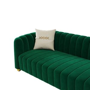 yunqishi KEAI 83.46" Green Velvet Couch for Living Room Emerald Green Large Modern Sofa with Gold Metal Sphere Legs Comfy 3 Seater Cute Sherpa Green Couches for Bedroom Office (Green)