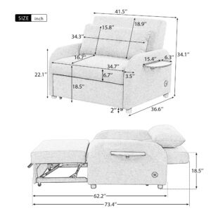 HABITRIO Modern 41.5" Pull Out Sofa Bed with 2 Wing Table Side Pocket and USB Charge,Loveseats Sofa Couch with Adjsutable Backrest for Apartment Office Living Room