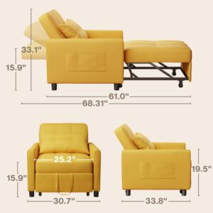 Noelse 3 in 1 Sofa Bed, Convertible Chair Bed Sleeper Chair, Pull Out Sleeper Sofa Bed Sofa Chair, with Adjustable Backrest Pillow Modern Linen Fabric for Living Room Apartment (Yellow£©