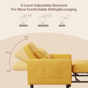 Noelse 3 in 1 Sofa Bed, Convertible Chair Bed Sleeper Chair, Pull Out Sleeper Sofa Bed Sofa Chair, with Adjustable Backrest Pillow Modern Linen Fabric for Living Room Apartment (Yellow£©