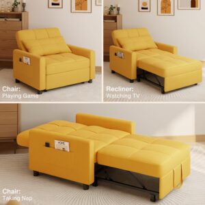 Noelse 3 in 1 Sofa Bed, Convertible Chair Bed Sleeper Chair, Pull Out Sleeper Sofa Bed Sofa Chair, with Adjustable Backrest Pillow Modern Linen Fabric for Living Room Apartment (Yellow£©