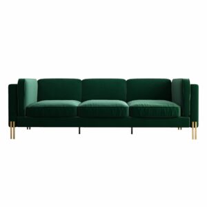 iqiaite 95'' luxury velvet sofa couch for 3 person fashion couch with, metal legs solid wood frame chesterfield sofa couch for living room/hotel (velvet, new green)