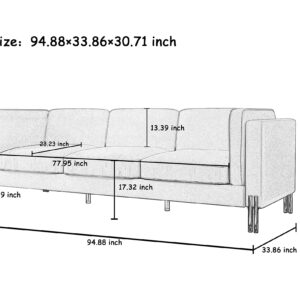 IQIAite 95'' Luxury Velvet Sofa Couch for 3 Person Fashion Couch with, Metal Legs Solid Wood Frame Chesterfield Sofa Couch for Living Room/Hotel (Velvet, New Green)