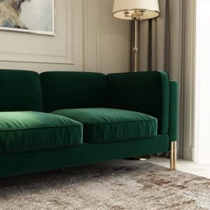 IQIAite 95'' Luxury Velvet Sofa Couch for 3 Person Fashion Couch with, Metal Legs Solid Wood Frame Chesterfield Sofa Couch for Living Room/Hotel (Velvet, New Green)