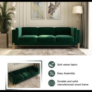 IQIAite 95'' Luxury Velvet Sofa Couch for 3 Person Fashion Couch with, Metal Legs Solid Wood Frame Chesterfield Sofa Couch for Living Room/Hotel (Velvet, New Green)