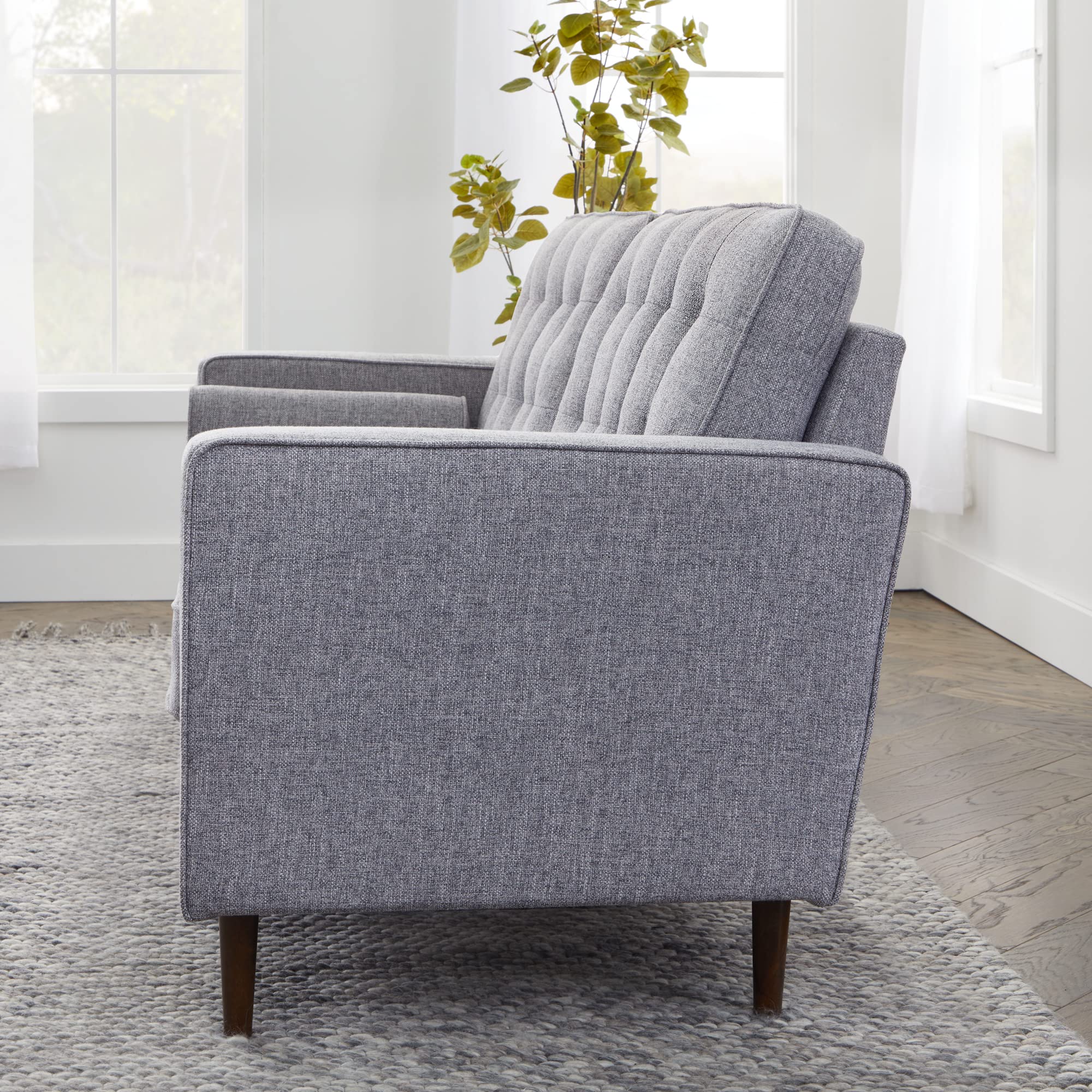 Edenbrook Lynnwood Upholstered Sofa - Couch for Living Room Office or Bedroom - Mid-Century Modern Design Furniture - Buttonless Tufting - Simple Assembly - Includes Bolster Pillows - Light Gray