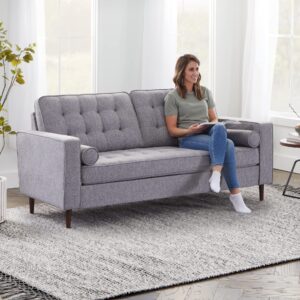 Edenbrook Lynnwood Upholstered Sofa - Couch for Living Room Office or Bedroom - Mid-Century Modern Design Furniture - Buttonless Tufting - Simple Assembly - Includes Bolster Pillows - Light Gray