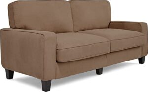 serta palisades 78" track arm sofa, easy care polyester, soft pillow back, pocket coil seat cushions, removable covers, loveseat or couch for small spaces, living rooms or bedrooms, tan