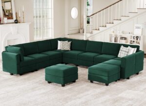 belffin modular sectional sofa with ottomans velvet oversized u shaped sofa couch with storage seats sofa set with reversible chaise velvet green…