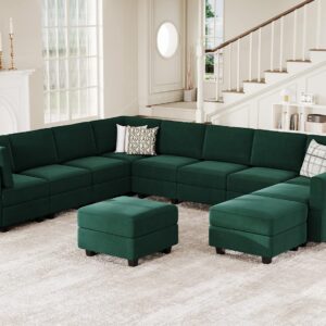 Belffin Modular Sectional Sofa with Ottomans Velvet Oversized U Shaped Sofa Couch with Storage Seats Sofa Set with Reversible Chaise Velvet Green…