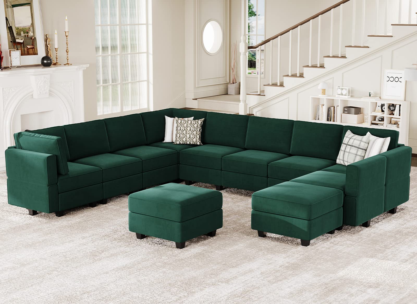 Belffin Modular Sectional Sofa with Ottomans Velvet Oversized U Shaped Sofa Couch with Storage Seats Sofa Set with Reversible Chaise Velvet Green…