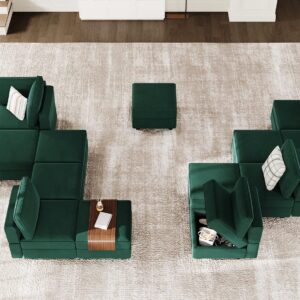 Belffin Modular Sectional Sofa with Ottomans Velvet Oversized U Shaped Sofa Couch with Storage Seats Sofa Set with Reversible Chaise Velvet Green…