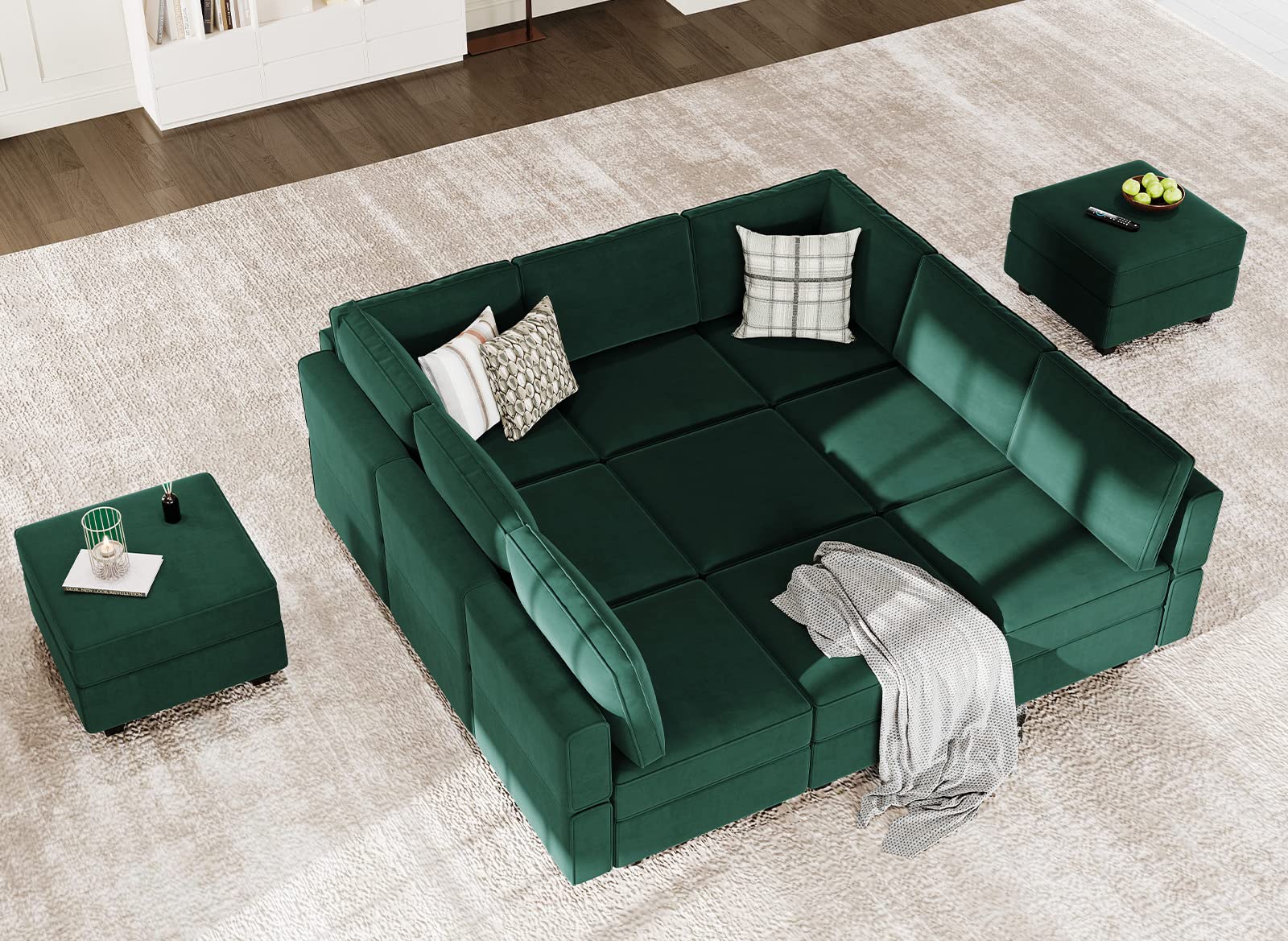 Belffin Modular Sectional Sofa with Ottomans Velvet Oversized U Shaped Sofa Couch with Storage Seats Sofa Set with Reversible Chaise Velvet Green…