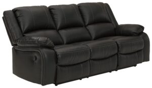 signature design by ashley calderwell faux leather manual pull-tab reclining sofa, black