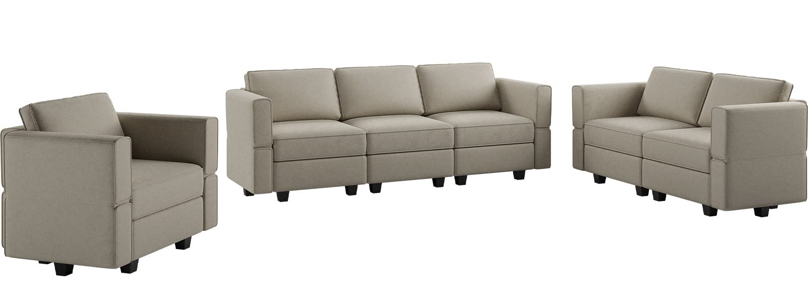 Belffin Modular Sofa Set for Living Room Furniture Sets 3 Piece with Storage Seat Velvet Sofa Couch Set Grey