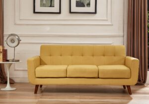 pride furniture charles mid-century modern 100% linen fabric, clean-lined design for apartment and house sofas, naples yellow