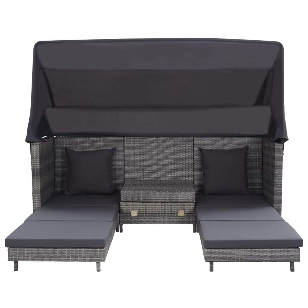 FAMIROSA Extendable 3-Seater Sofa Bed with Roof Poly Rattan Gray