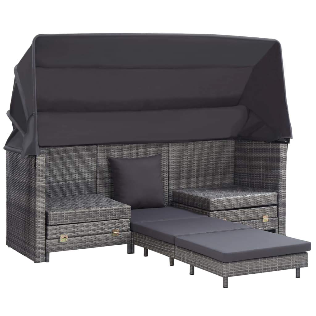 FAMIROSA Extendable 3-Seater Sofa Bed with Roof Poly Rattan Gray