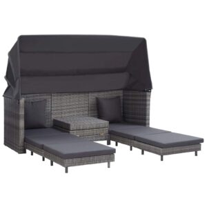 FAMIROSA Extendable 3-Seater Sofa Bed with Roof Poly Rattan Gray