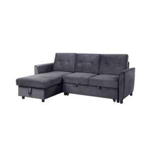 maykoosh boldly bohemian velvet reversible sleeper sectional sofa with storage chaise and side pocket dark gray