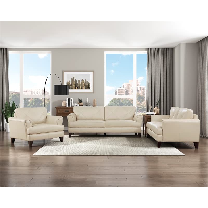 Lexicon Thierry 19" Modern Plywood and Leather Sofa in Cream Finish