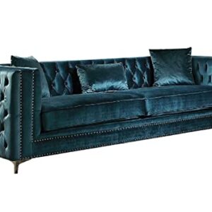 ICE ARMOR 2Pc Living Room Set Loveseat in Dark Teal Velvet Sofas