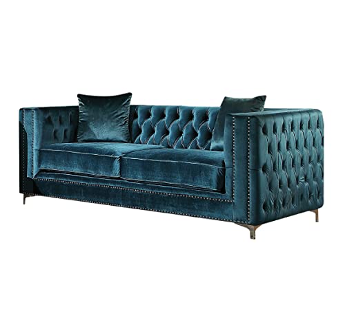 ICE ARMOR 2Pc Living Room Set Loveseat in Dark Teal Velvet Sofas