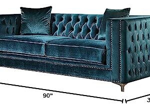 ICE ARMOR 2Pc Living Room Set Loveseat in Dark Teal Velvet Sofas