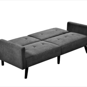 US Pride Furniture Velvet Square Arm Sofa Bed Sofabed, Dark Grey