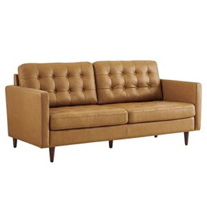 modway exalt modern style tufted vegan leather sofa in tan finish