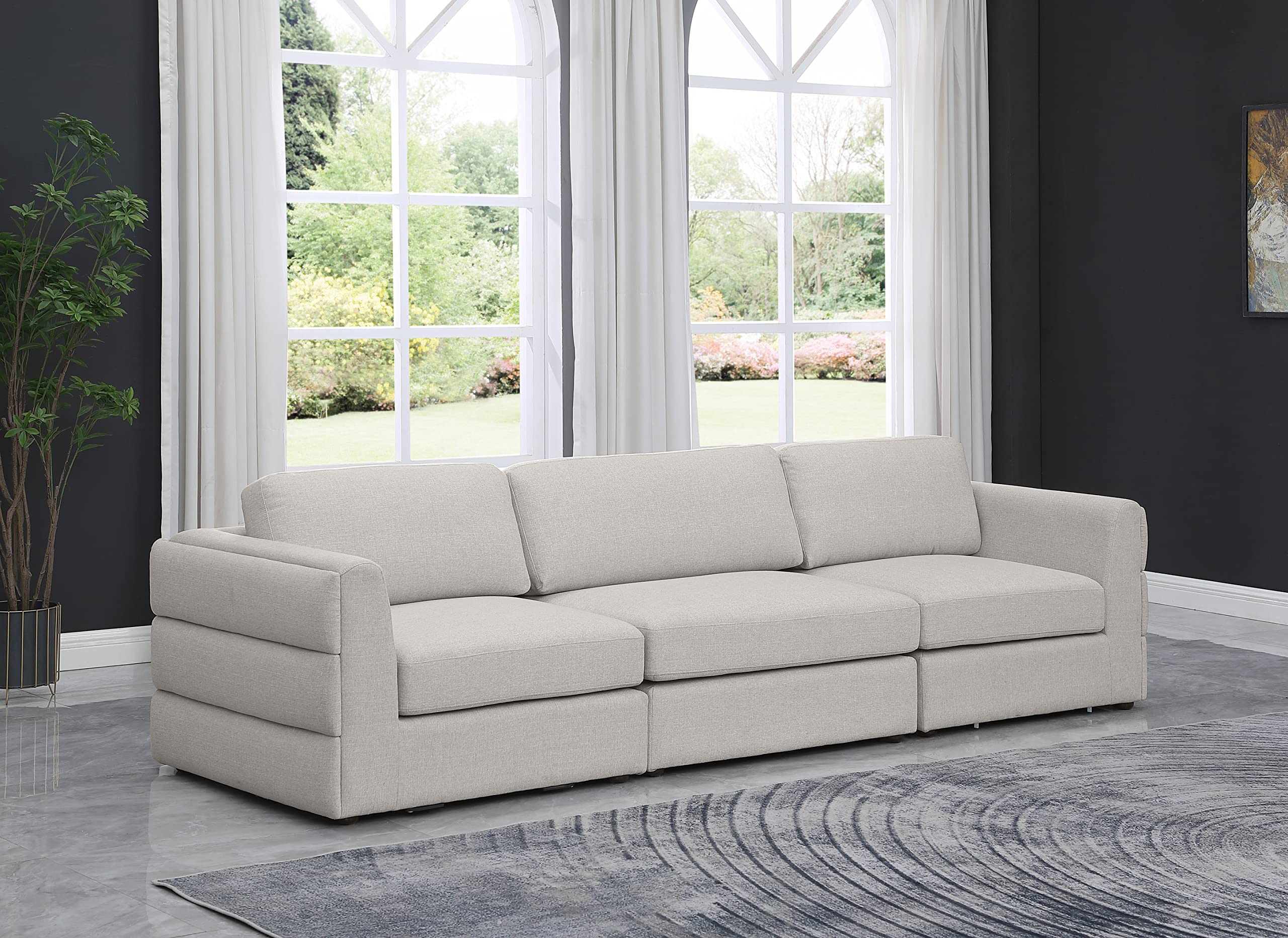 Meridian Furniture Beckham Collection Modern | Contemporary Linen Textured Polyester Modular Sofa, 114" Wide, Beige