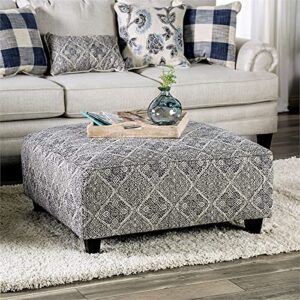 Furniture of America Calistoga Fabric Ivory 4pc Sofa Set with Checkered Ottoman