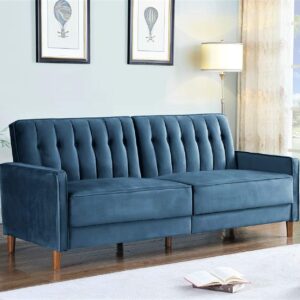 US Pride Furniture Square Arm Sofa Bed Sofabed, Teal Blue