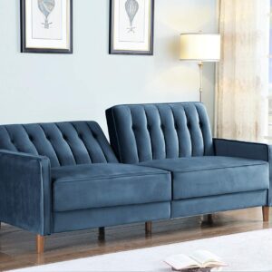 US Pride Furniture Square Arm Sofa Bed Sofabed, Teal Blue