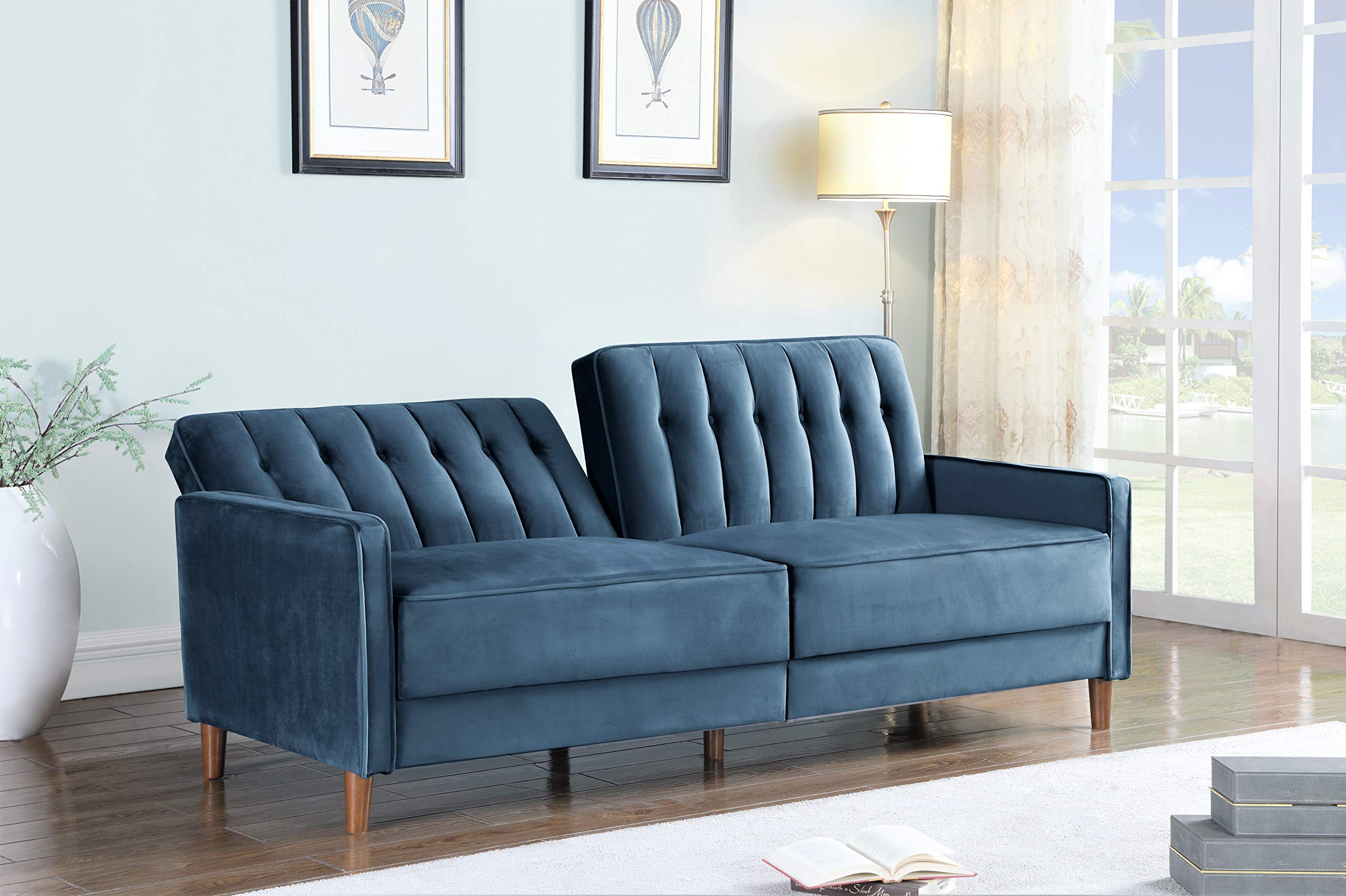 US Pride Furniture Square Arm Sofa Bed Sofabed, Teal Blue