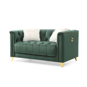 Aybihous3 Russell Tufted Upholstery 2 Pc Living Room Set Finished in Velvet Fabric in Blue (Green)